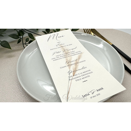 Menu individuel table mariage - Menu Élégance Épi
